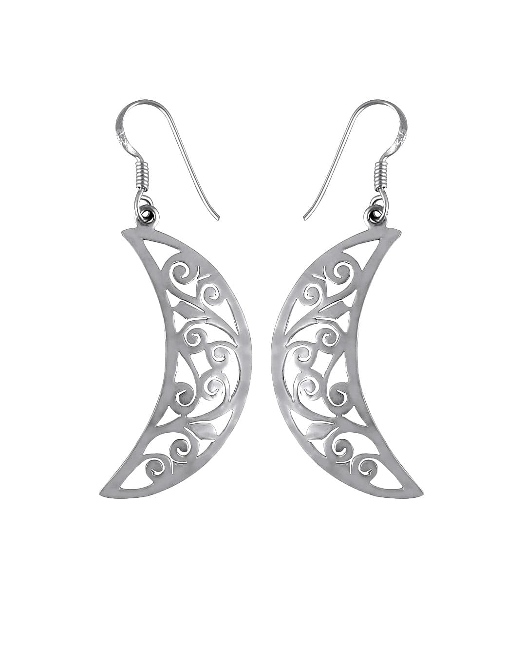 Silver Crescent Moon Filigree Earrings